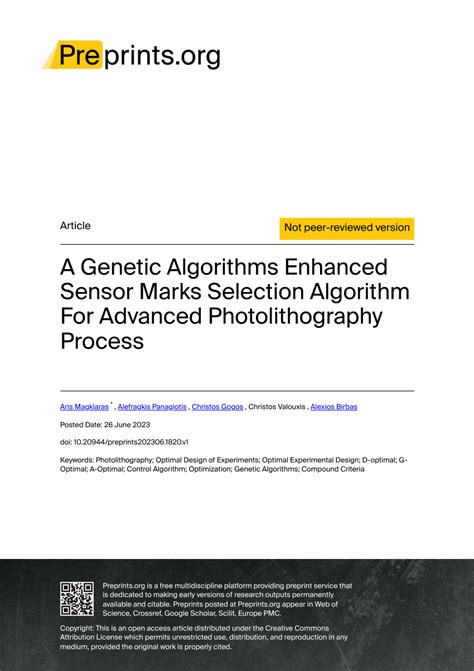pdf a genetic algorithms enhanced sensor marks selection algorithm for advanced