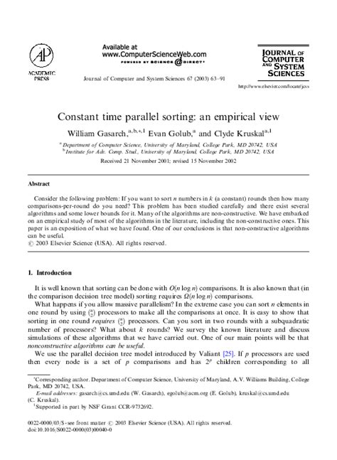 pdf constant time parallel sorting an empirical view william gasarch