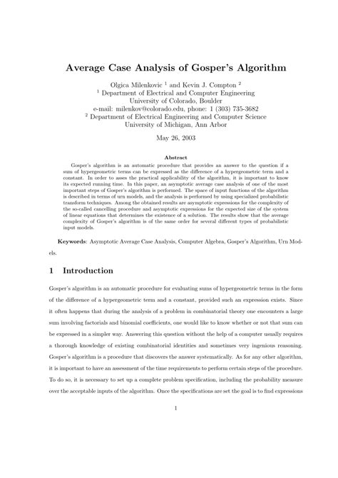 pdf average case analysis of gosper s algorithm