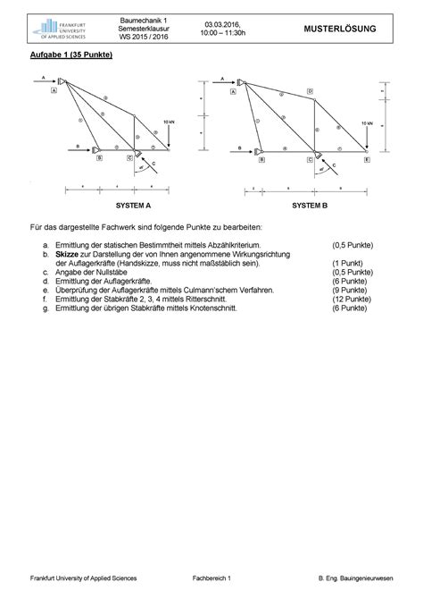 Klausur Wintersemester 2014 2015 Fragen Und Antworten Baumechanik 1