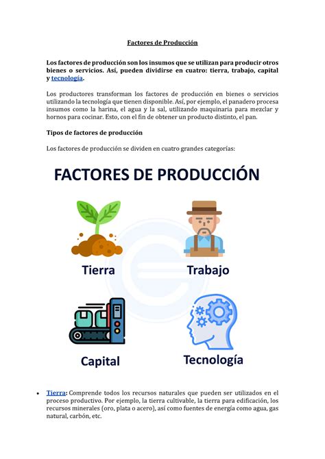 Clase Factores De Producci N Factores De Producci N Los Factores De