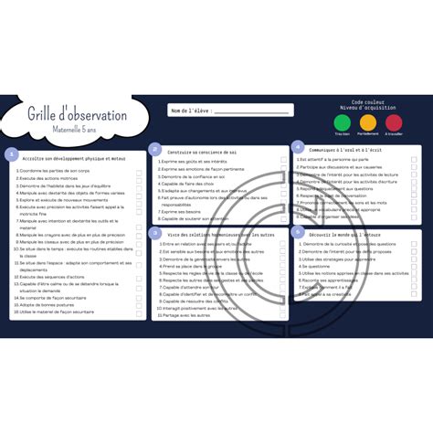 Grille évaluation des compétences préscolaire