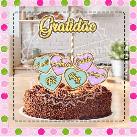 Topo para Bolo Gratidão Elo7