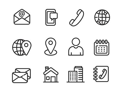Set Of Contact Us Icons With Line Style Isolated On White Background