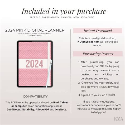 2024 Pink Digital Planner For Goodnotes Notability Aesthetic Planner