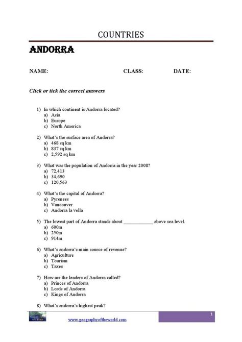 List Of Countries In The World Printable Worksheets Pdf Geography Of