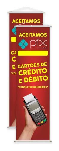 Kit Banners Aceitamos Pix Cart Es Vermelho Lona X Cm