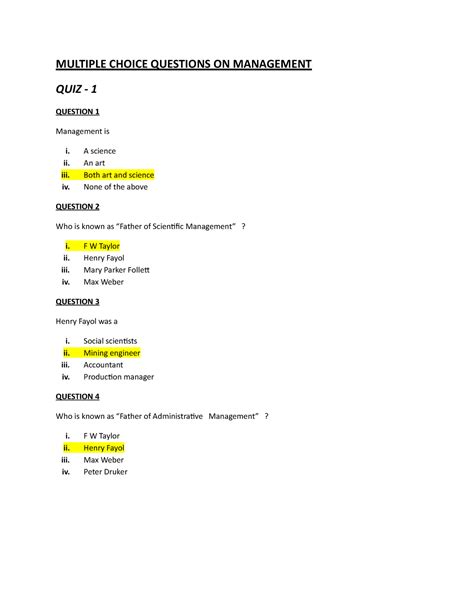multiple choice questions on management multiple choice questions on management quiz 1