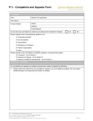 Fillable Online F11 Complaints And Appeals Form Fax Email Print