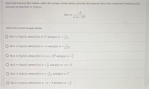 solved given the function h x below select the answer