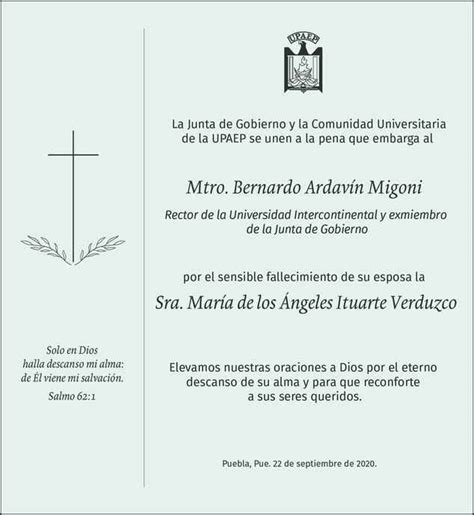 Señora María de los Ángeles Ituarte Verduzco De Ardavín Obituario Esquela