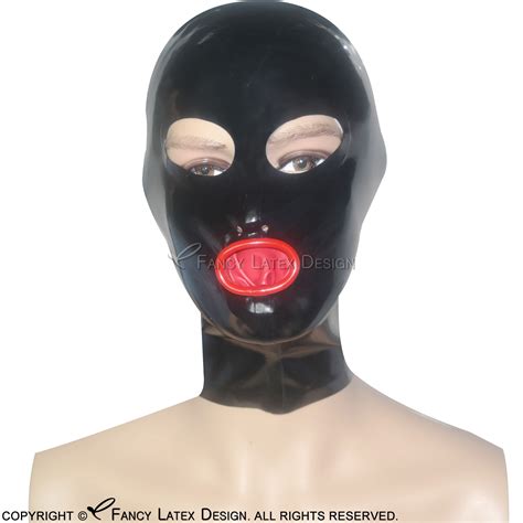 2017 Black Sexy Latex Hood With Mouth Condom Zip At Back Open Eyes Nose Fetish Rubber Mask