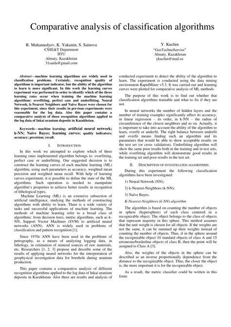 pdf comparative analysis of classification algorithms