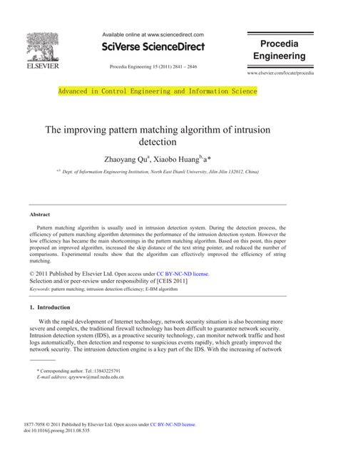 pdf the improving pattern matching algorithm of intrusion detection
