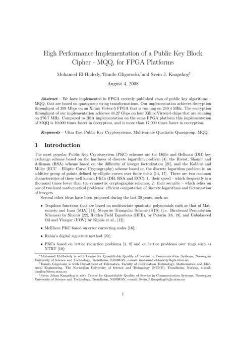 pdf high performance implementation of a public key block cipher mqq for fpga platforms