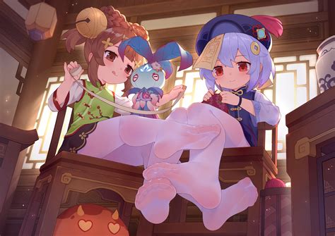 Feet Sitting Tongue Out Smiling Short Hair Tsubasachyan Genshin