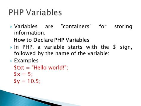 Php Variables Variables Are Containers For Storing Information How To Declare Php Variables