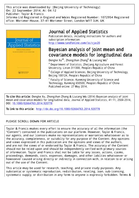 pdf bayesian analysis of joint mean and covariance models for longitudinal data