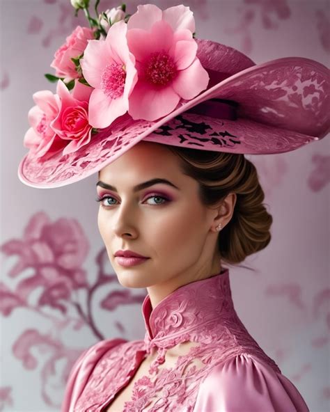 Premium Photo A Woman Wearing A Pink Hat And Pink Dress Poses For A Photo