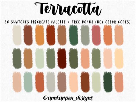Terracotta Procreate Palette 30 HEX Color Codes Instant Digital