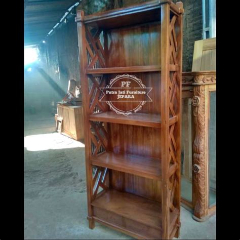 Promo Lemari Rak Kerja Tempat Buku Pajangan Kayu Jati Free Ongkir