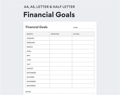 Financial Goals Tracker Monthly Goal Setting Template Financial Goal