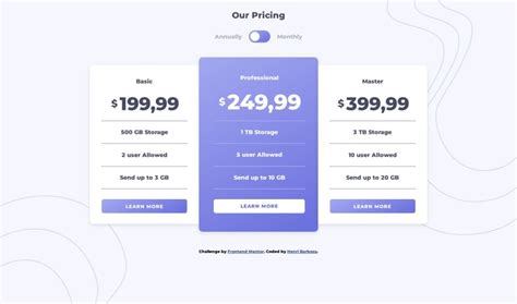 frontend mentor pricing component using using html css and js coding challenge solution