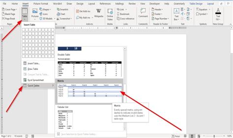how to format word tables using table styles and quick tables