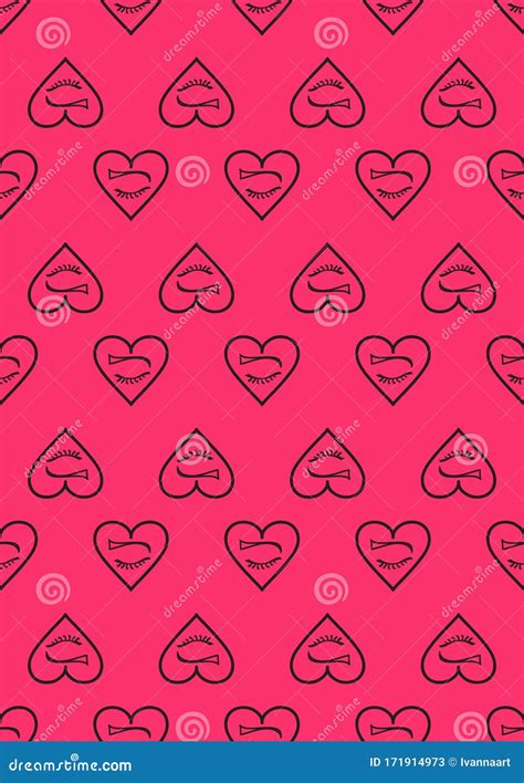 Barbie Pink Color Love Magic Seamless Line Pattern Eye In Heart Shape