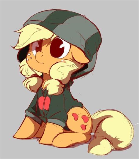 1302797 Applejack Artistimalou Clothes Cute Hoodie Jackabetes Safe Sitting My
