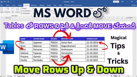 how to move table rows up and down in ms word magical shortcut to move row and column in table
