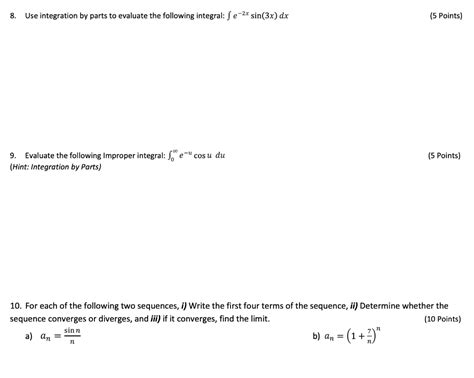 solved 8 use integration by parts to evaluate the following