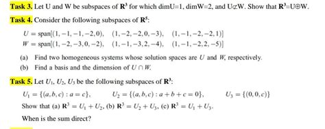 solved task 3 let u and w be subspaces of r3 for which