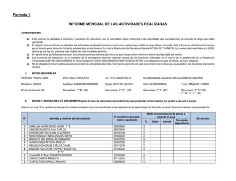 Arriba 83 Imagen Modelo De Informe De Actividades Laborales Mensuales