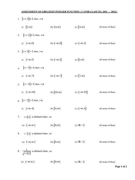 assignment on greatest integer function for class xi 2021 2022 download free pdf