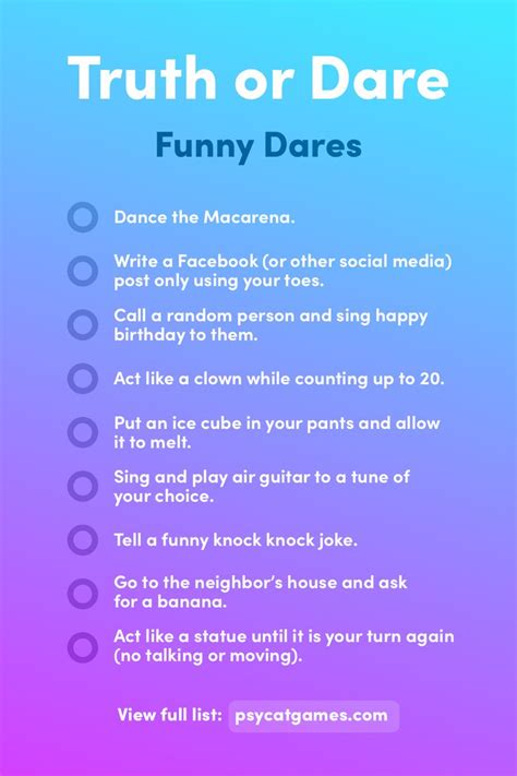 A Poster With The Words Truth Or Dare Funny Dares On It And An Image Of A