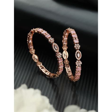 Jazz And Sizzle Set Of 2 Pink American Diamond Rose Gold Plated Bangles