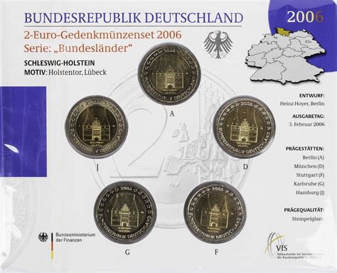 Bundesrepublik Deutschland 5 x 2 Euro 2006 ADFGJ 2 Euro Länderserie