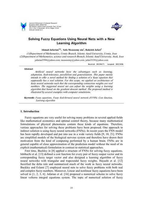 pdf solving fuzzy equations using neural nets with a new learning algorithm