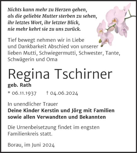 Traueranzeigen Von Regina Tschirner Abschied Nehmen De