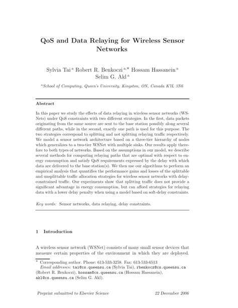 pdf qos and data relaying for wireless sensor networks