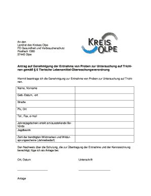 Fillable Online Kreis Olpe Antrag Auf Genehmigung Der Entnahme Von