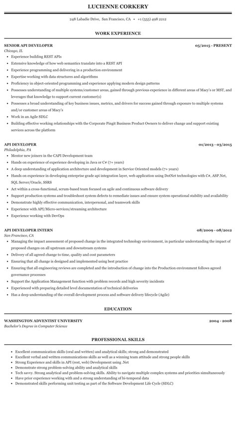 API Developer Resume Sample 2022