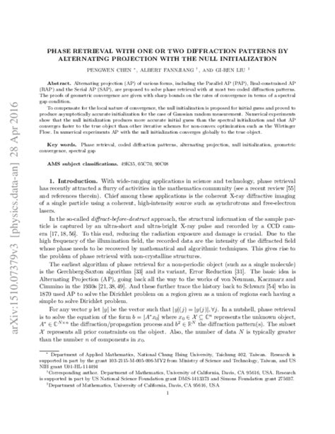 pdf phase retrieval with one or two diffraction patterns by alternating projections with the