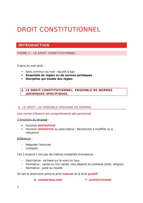 Intro Chapitre 1 COURS DE DROIT CONSTITUTIONNEL L1 DROIT