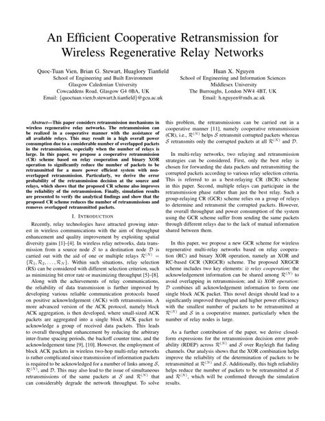 pdf an efficient cooperative retransmission for wireless regenerative relay networks