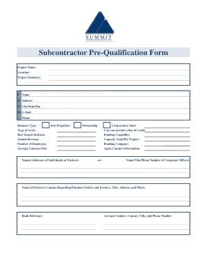 Fillable Online Subcontractor Pre Qualification Form Squarespace Fax