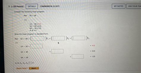 solved consider the following linear program max5a 2b s t
