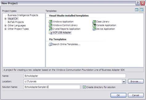 step 1 use the wcf lob adapter development wizard to create the echo adapter project biztalk