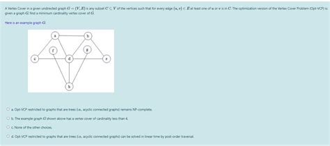 solved a vertex cover in a given undirected graph g v e